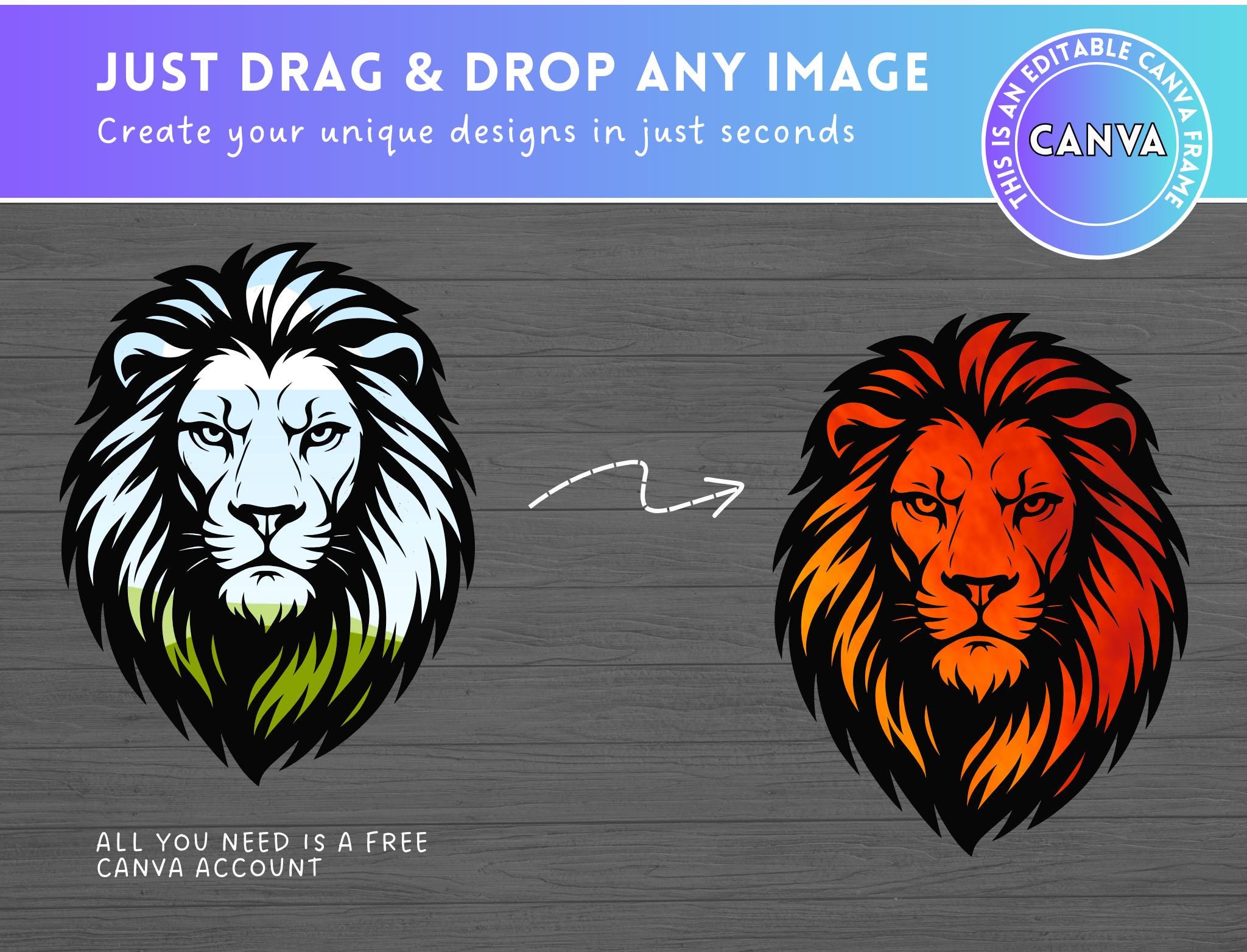 Lion Head Editable Canva Frames - Canva Template With Easy Drag and ...