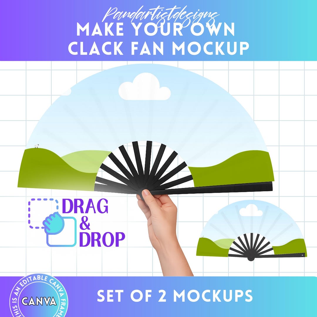 Clack Fan Mockup Editable Canva Template, Chinese Fan Mockup, Drag and ...