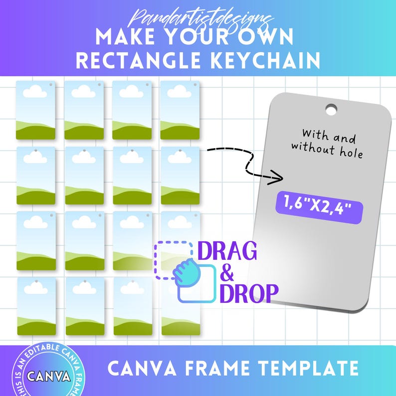 Rectangle Keychain Editable Canva Frame, Drag & Drop, Printable ...
