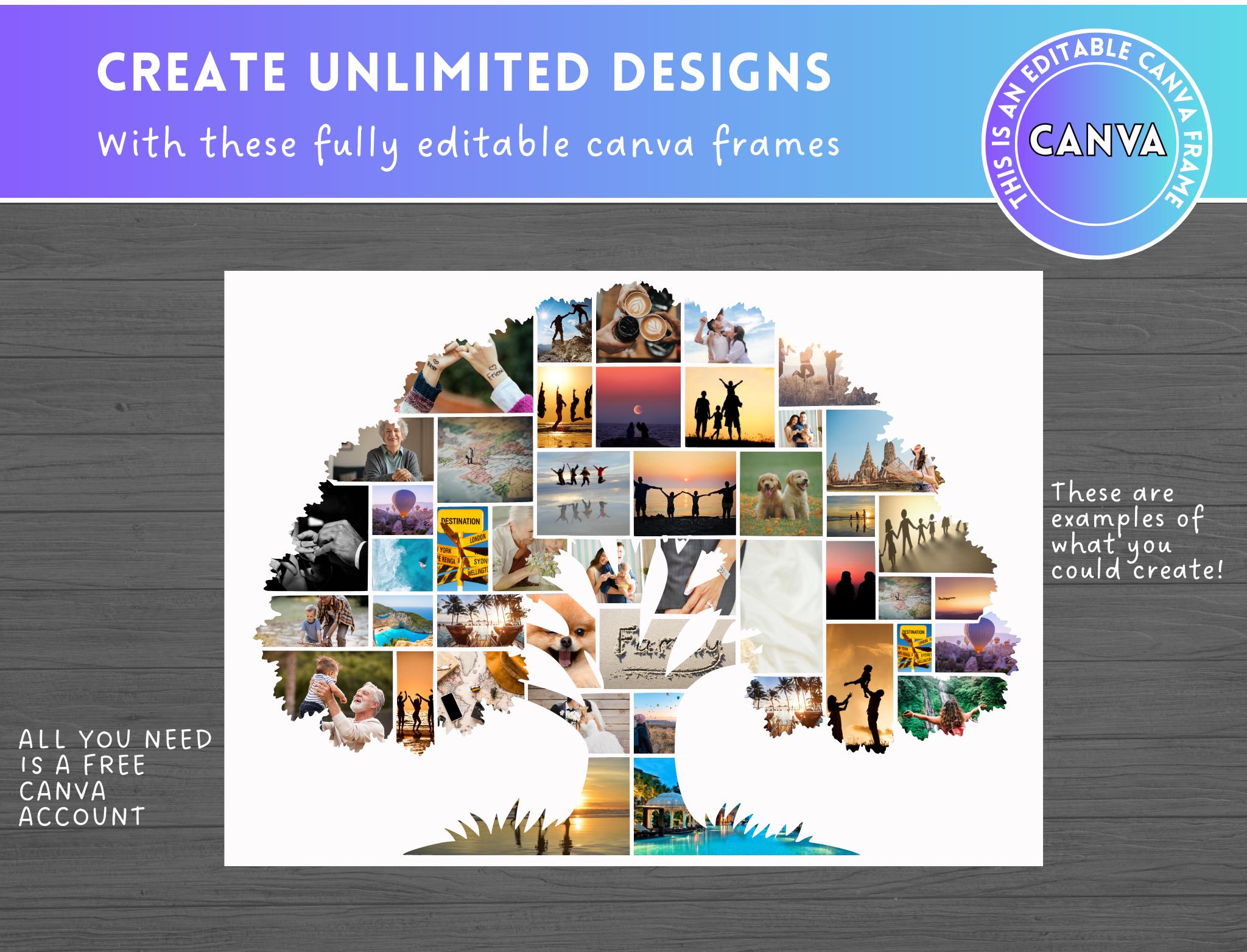 Family Tree Photo Collage Editable Canva Frame, Heart Family Member ...