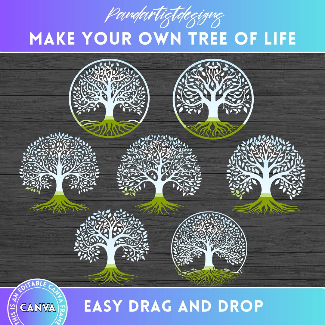 Tree of Life Monogram Canva Frames Bundle - Editable Canva Template ...
