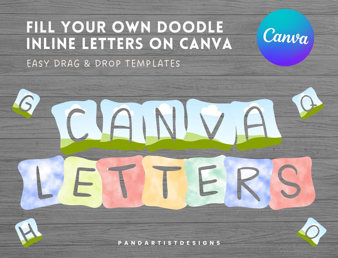Fill Your Own Doodle Inline Letters on CANVA With Drag and - Etsy