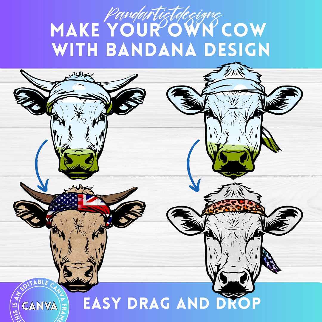 Design Your Own Cow With Bandana on Canva - CANVA Frame Template - Drag ...