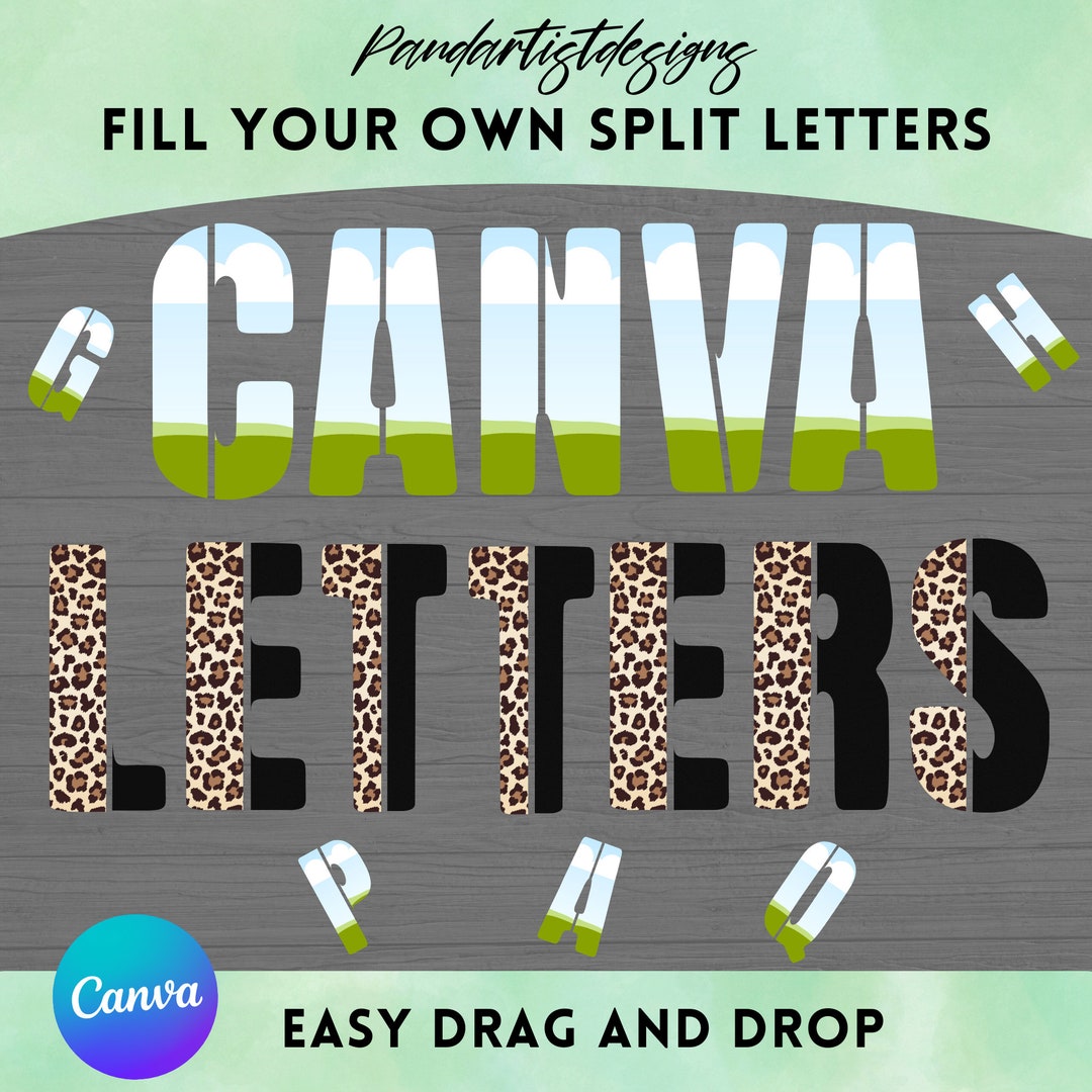 Canva Frames Split Stencil Letters Bundle, Easy Drag and Drop, Half ...