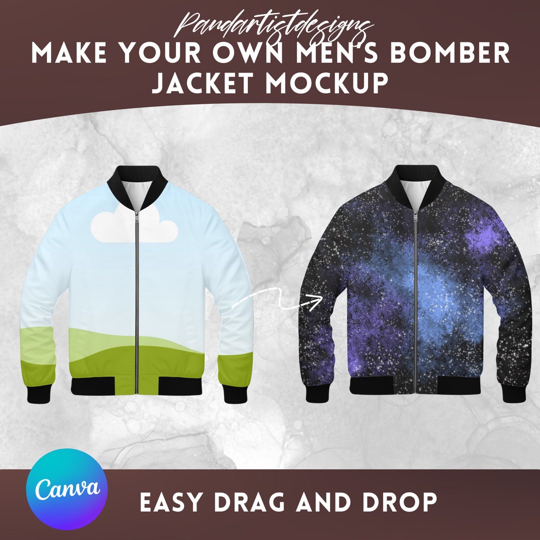 Make Your Own AOP Men's Bomber Jacket Mockup on Canva With Easy Drag ...