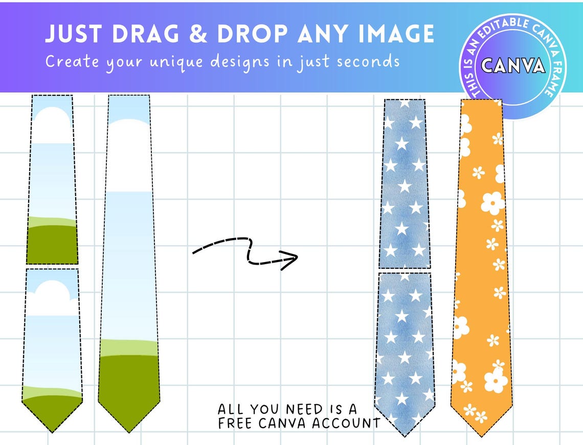 Tie Editable Canva Frame Template - Tie Sublimation Template - Neck Tie ...