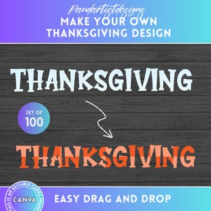 Editable Thanksgiving Bundle CANVA Frame Template, 25 Fall Words With ...