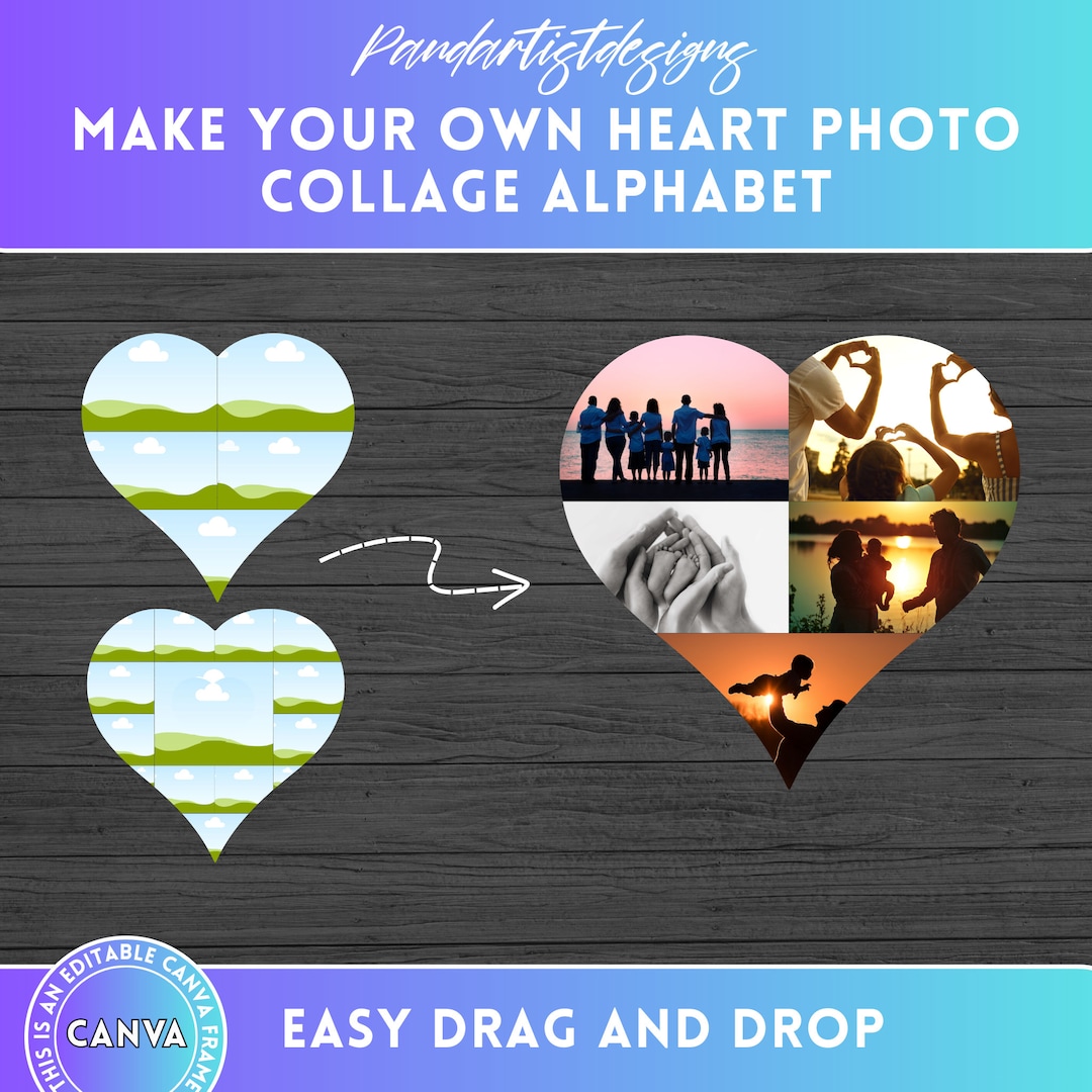 DIY Heart Photo Collage Design on CANVA - Editable Canva Frame Template ...