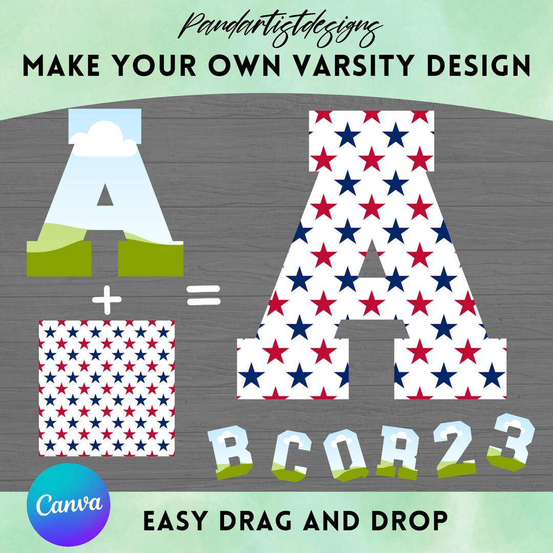 Fill Your Own Varsity College Letter & Numbers on CANVA Drag and Drop ...