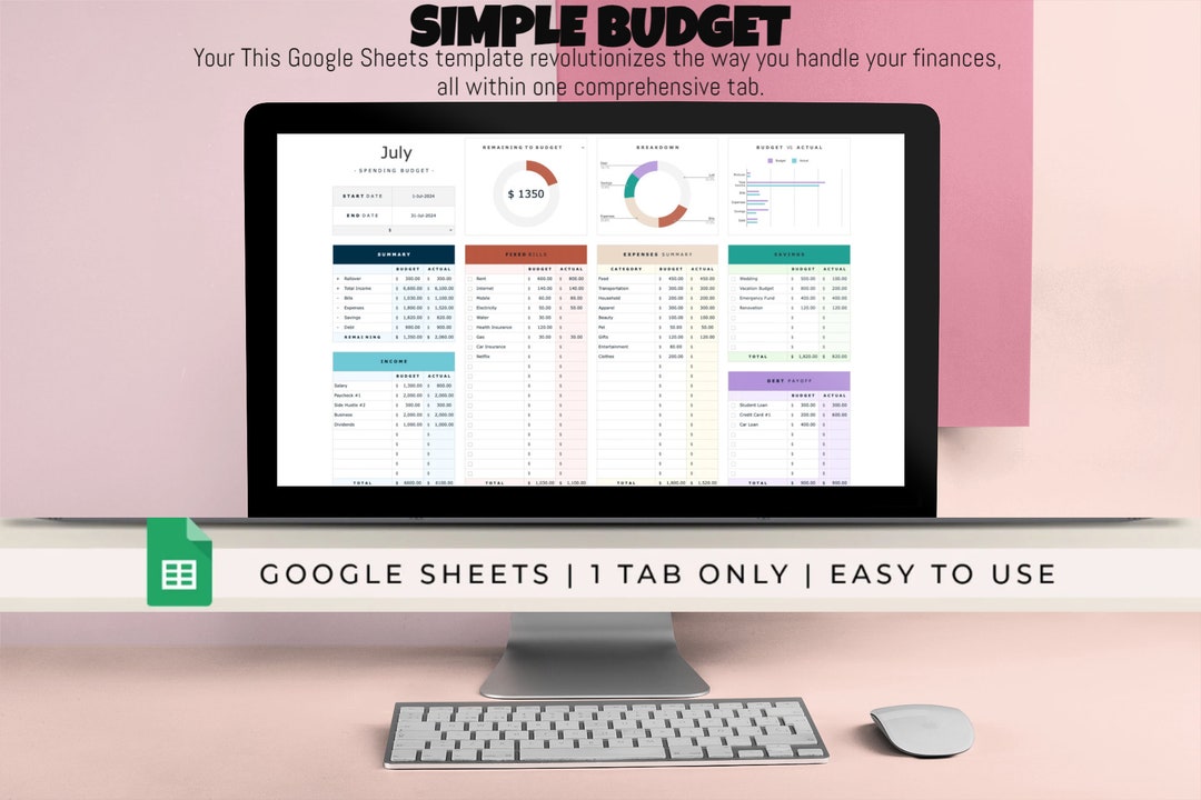 Monthly Budget Planner for Google Sheets, Expense Tracker, Paycheck ...