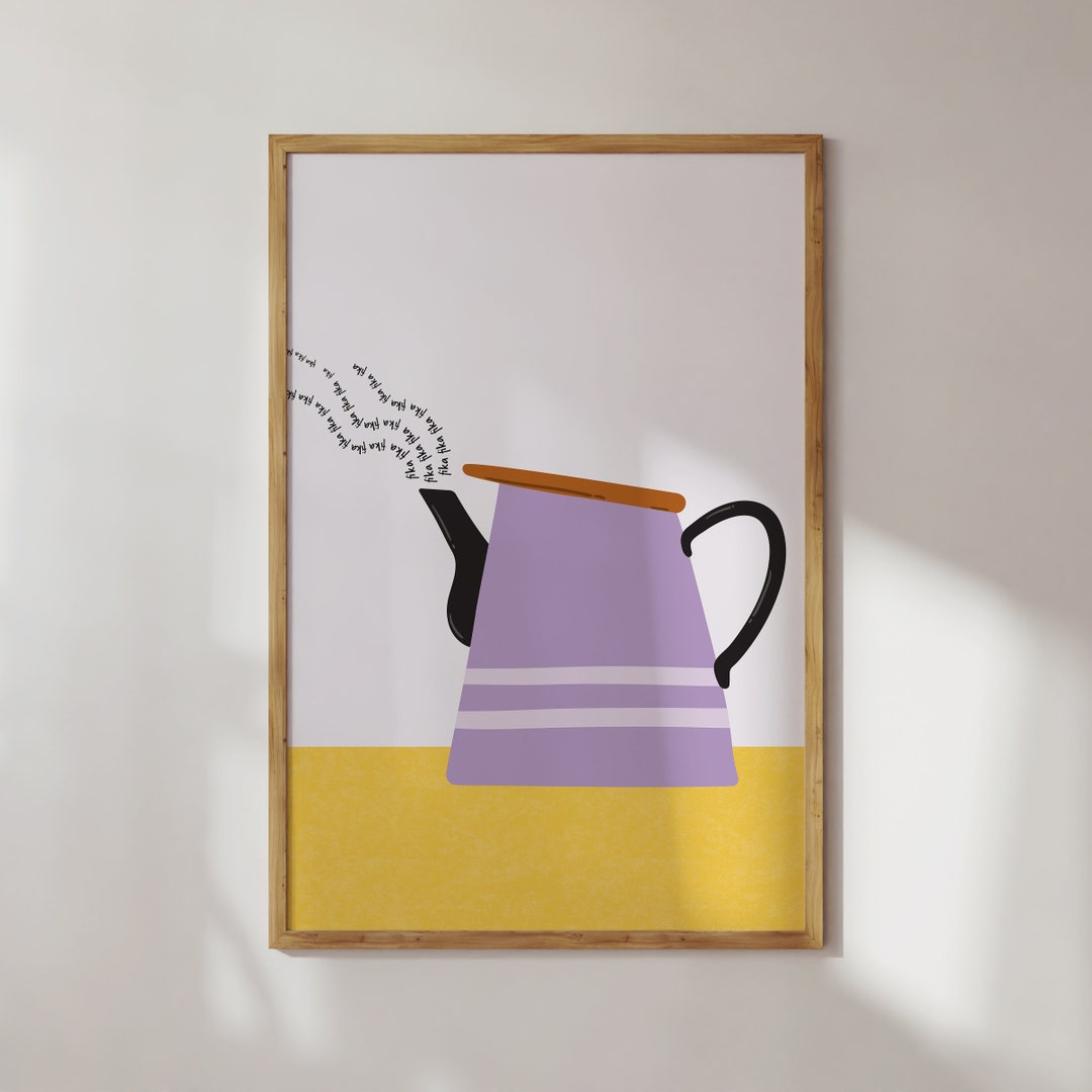 Colorful Fika Coffee Poster in Trendy Color Lavender Cream. Great Wall ...