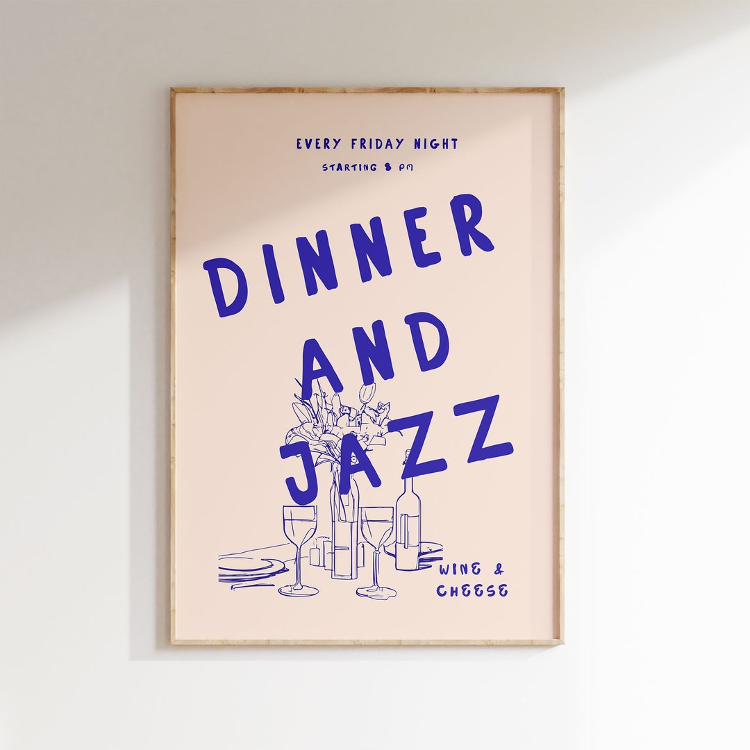 Dinner Jazz Poster Art Print Kitchen Wall Decoration Dining Room Mural ...