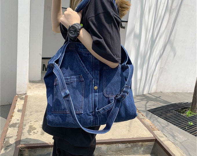 Denim Patchwork Bagdenim Shoulder Bagrecycled Denimbageco - Etsy