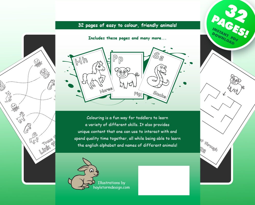 32 A-Z Animal Colouring Pages WITH Activity Pages for Toddlers, Play ...