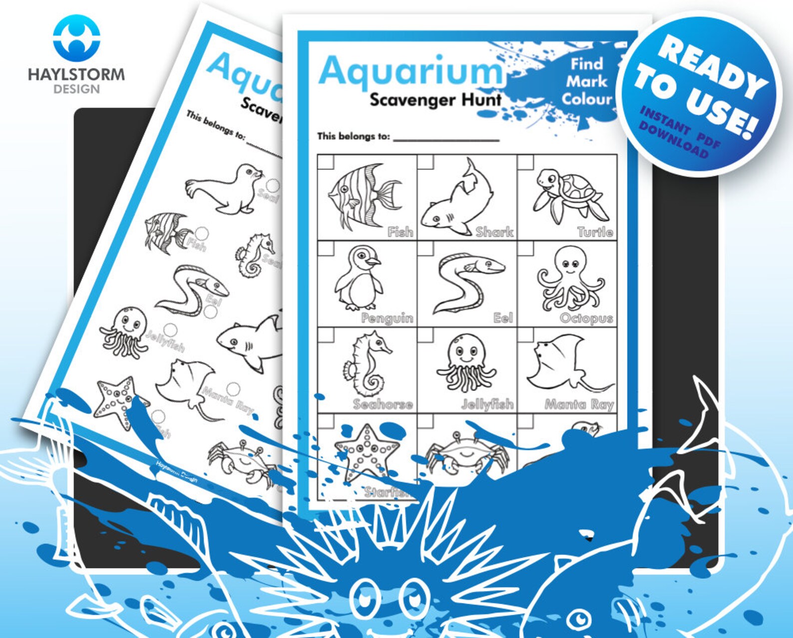 Aquarium Scavenger Hunt Colouring Pages Kids Day Out Play - Etsy