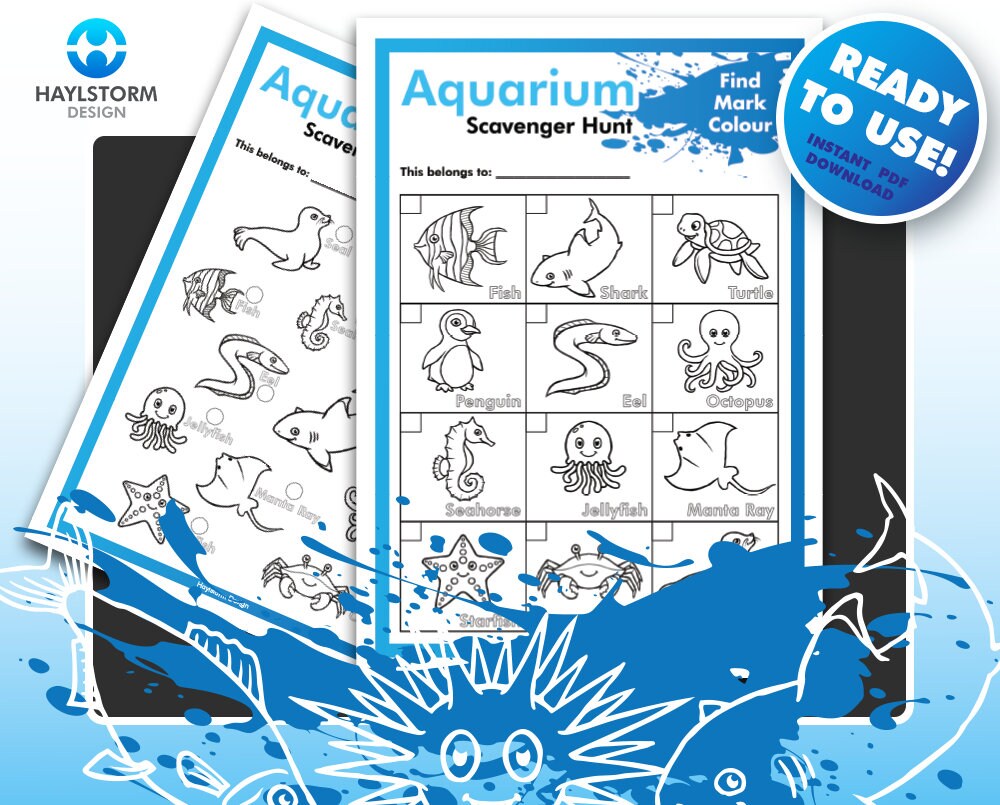 Aquarium Scavenger Hunt Colouring Pages | Kids Day Out, Play School ...