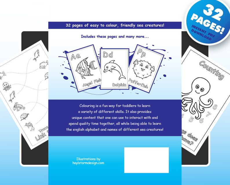 32 A-Z Sea Creatures Colouring Pages Activity Pages for - Etsy