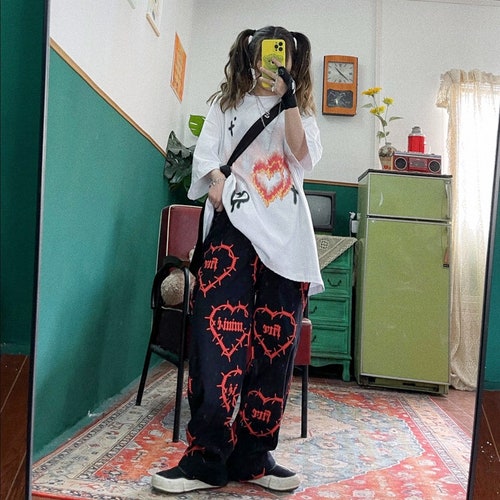 Printed Baggy Y2k Jeans Womens Low Waist Jeans 2022 Etsy