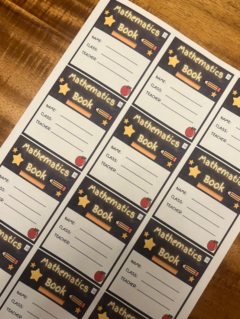 Maths Book Name Sticker Labels digital for Primary Schools and Home ...