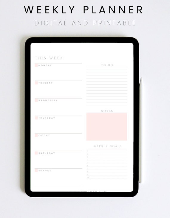 Weekly Digital Planner Digital Printable Minimalist Planner - Etsy