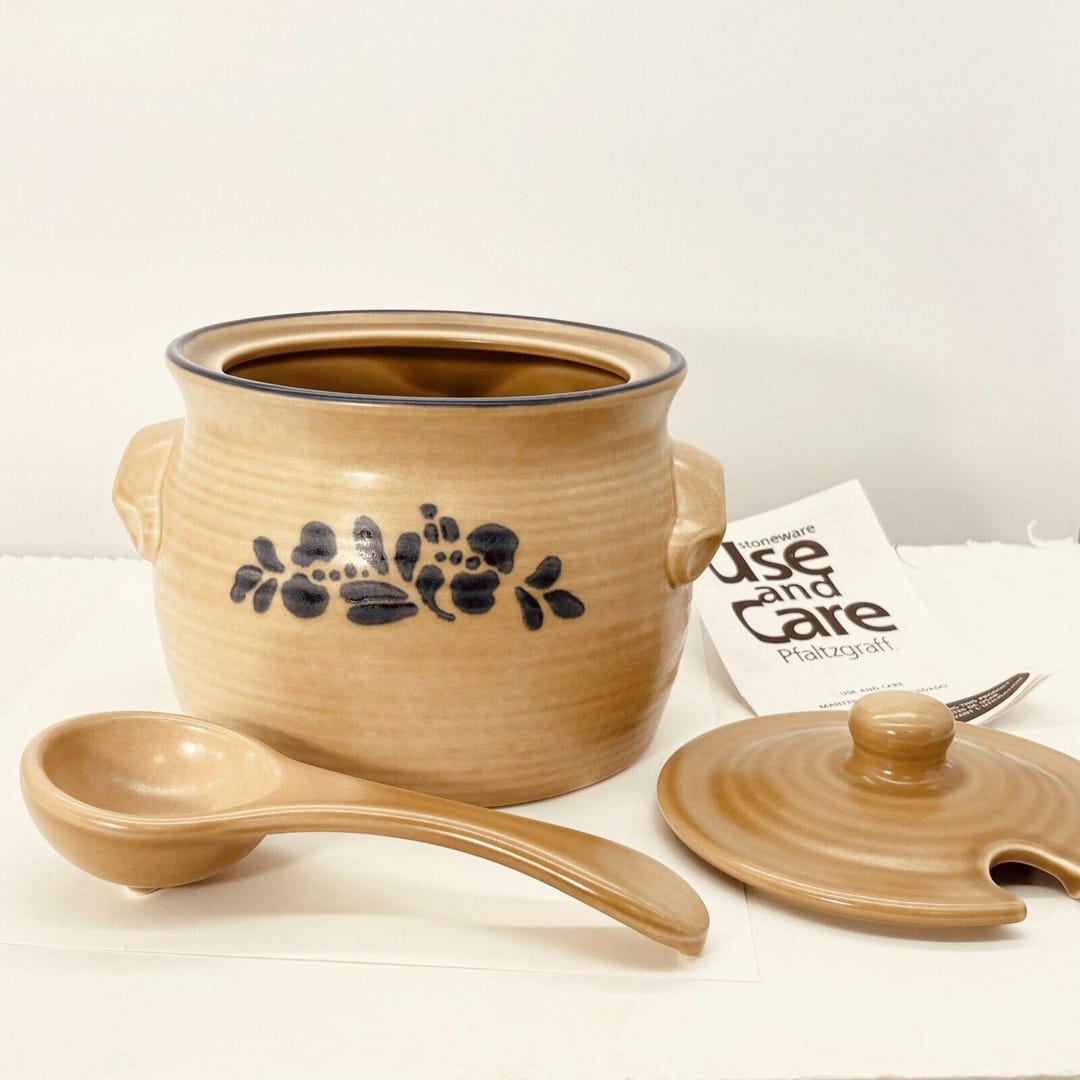 Mini Tureen W/lid & Ladle FOLK ART, by Pfaltzgraff, Stoneware Pottery 6 ...
