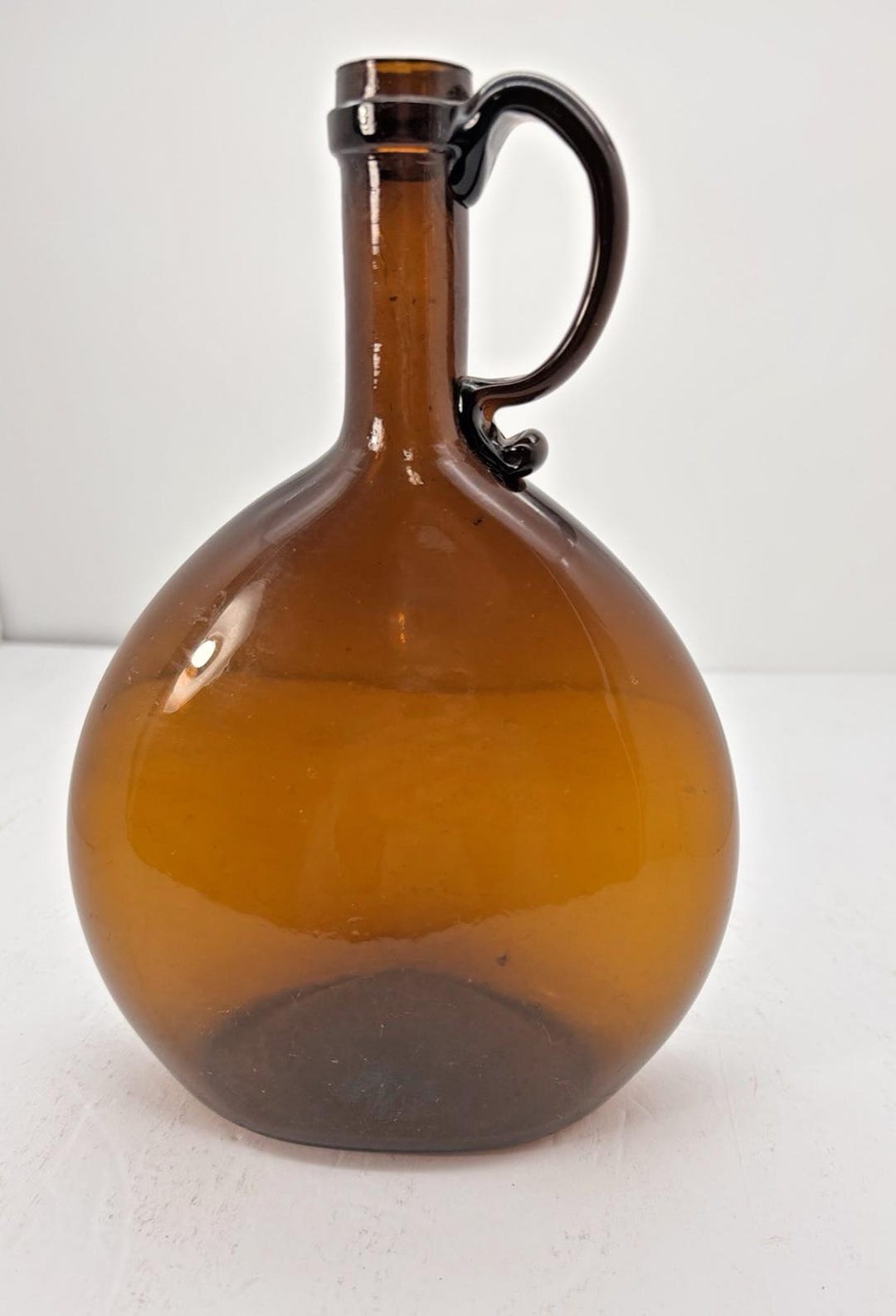 Antique 1800s Blown Amber Glass Chestnut Flask Bottle Iron Pontil ...