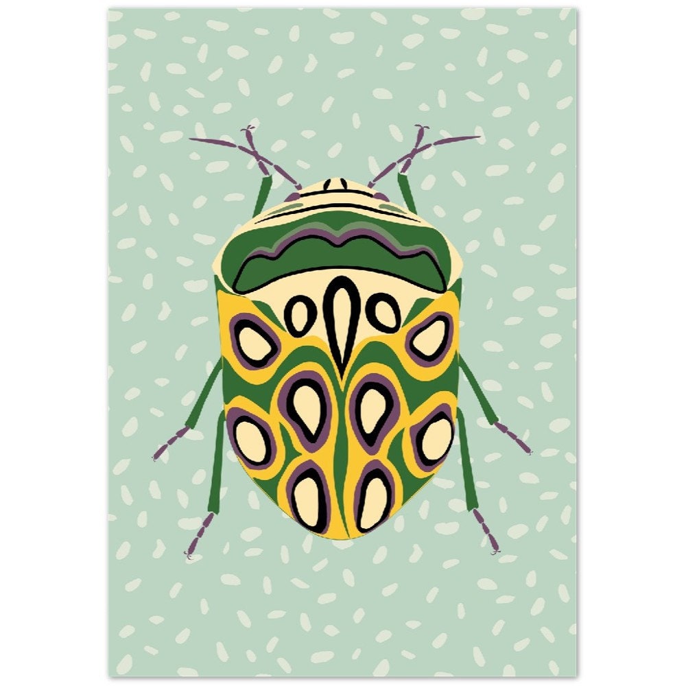 Portrait of a Green, Yellow and Beige Beetle on a Pastel Green ...