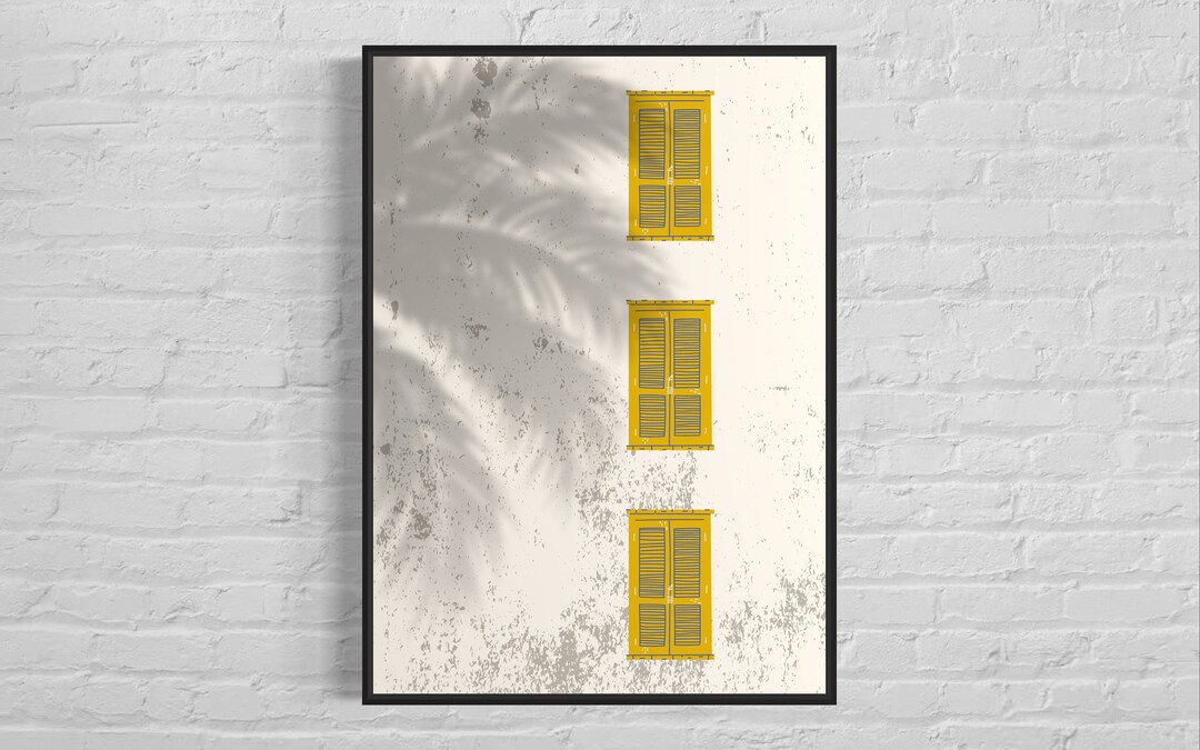 Wall Print of a Mediterranean Facade With 3 Shaded Aligned Windows ...