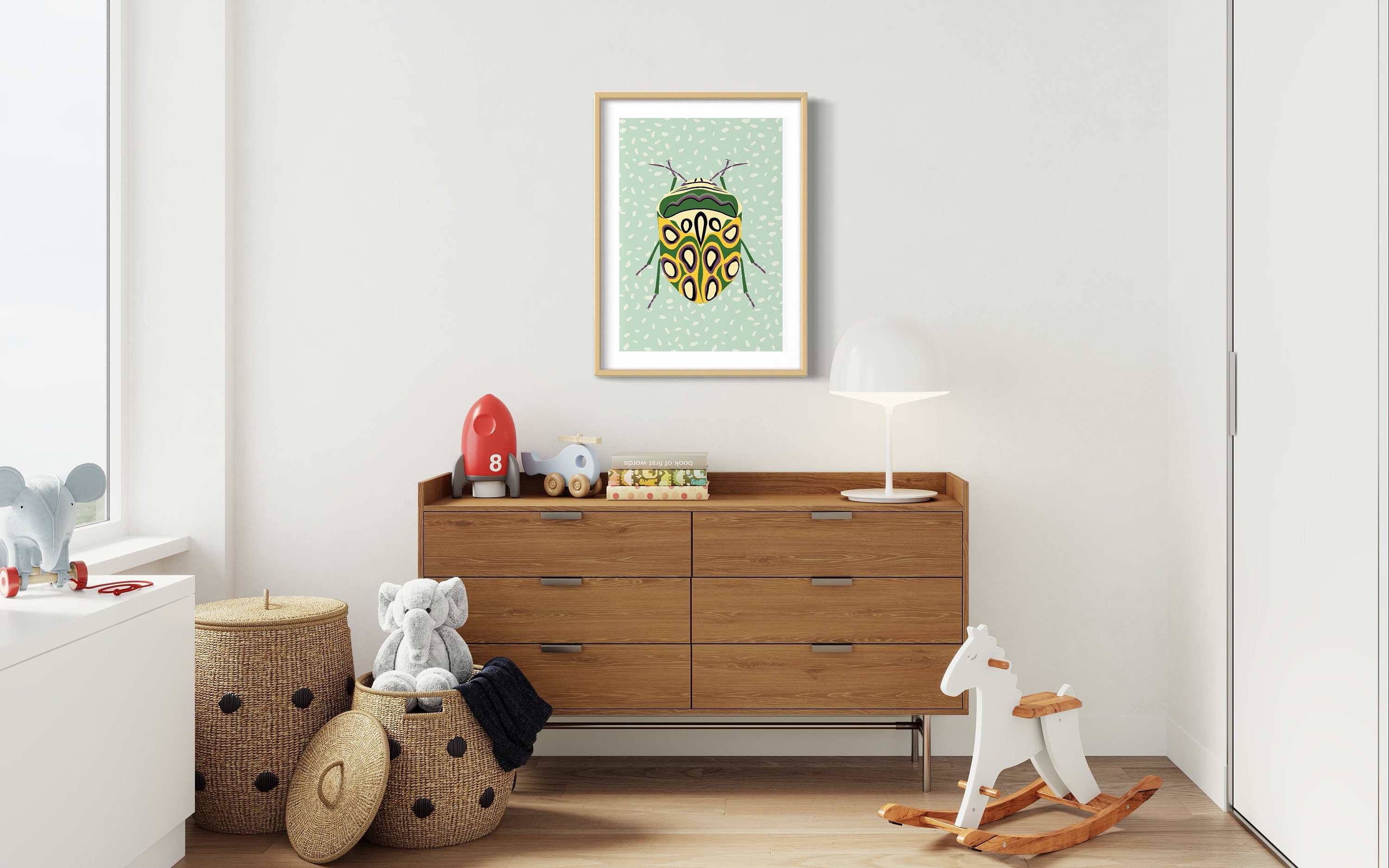 Portrait of a Green, Yellow and Beige Beetle on a Pastel Green ...