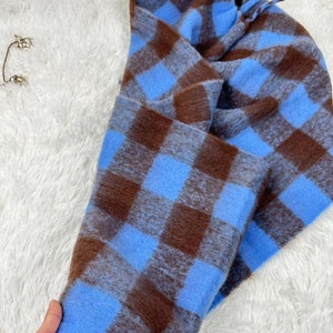 Blue Block Chunky Squares Check Blanket Scarf Women's Winter Scarf ...
