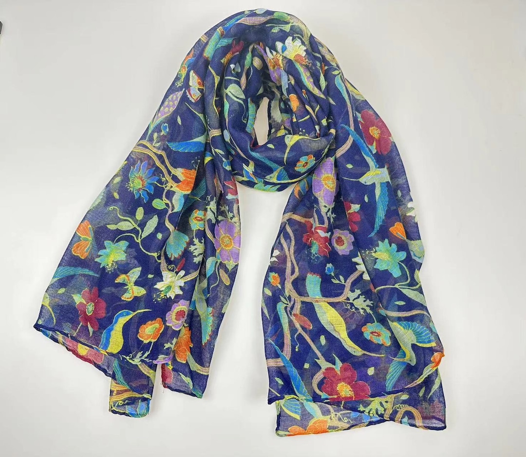 Ladies Women's Fashion Elegant New Birds Print Long Scarves Floral Neck ...