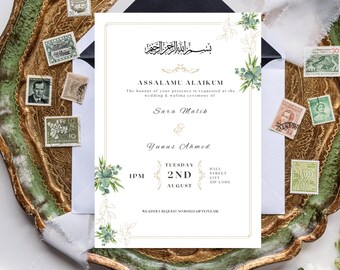 Digital Muslim Wedding Invitation Canva Template - Etsy