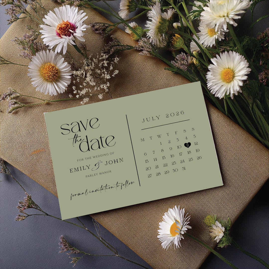 Custom Sage Green Save the Date Cards | Calendar Design (4x6 Inch) - Etsy