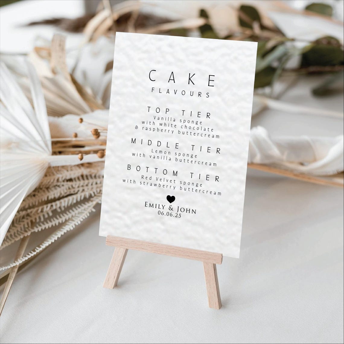 Personalised Cake Flavours Wedding Sign, Custom Wedding Cake Menu ...