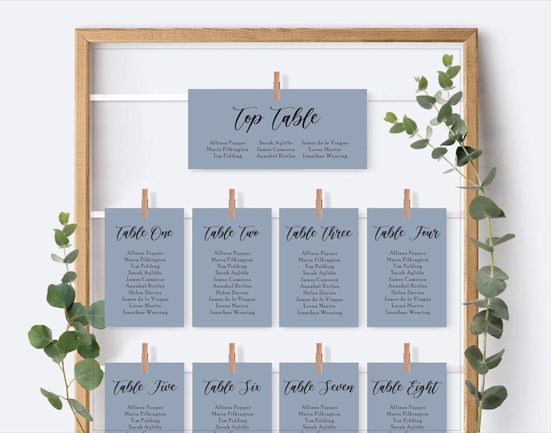 Custom Dusty Blue Seating Plan Cards for Weddings Personalised Blue ...
