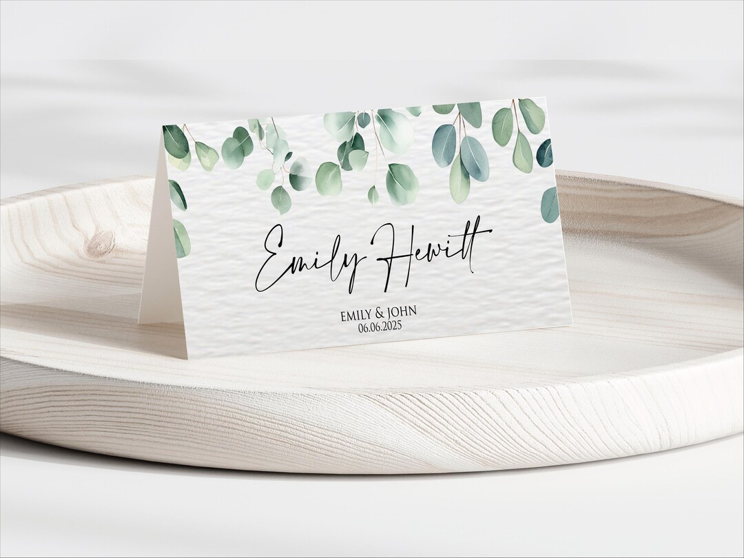 Custom Eucalyptus Place Cards for Botanical Wedding Theme Personalised Folded Table Place Names ...