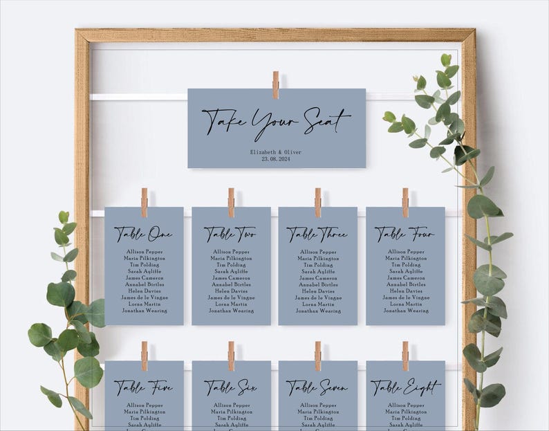 Custom Dusty Blue Seating Plan Cards for Weddings Personalised Blue ...