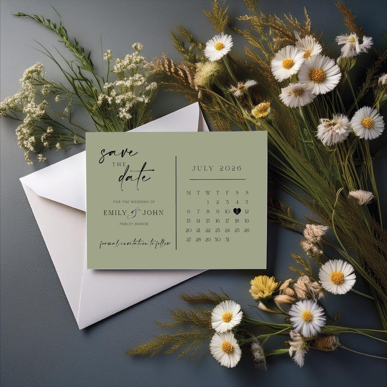 Custom Sage Green Save the Date Cards | Calendar Design (4x6 Inch) - Etsy