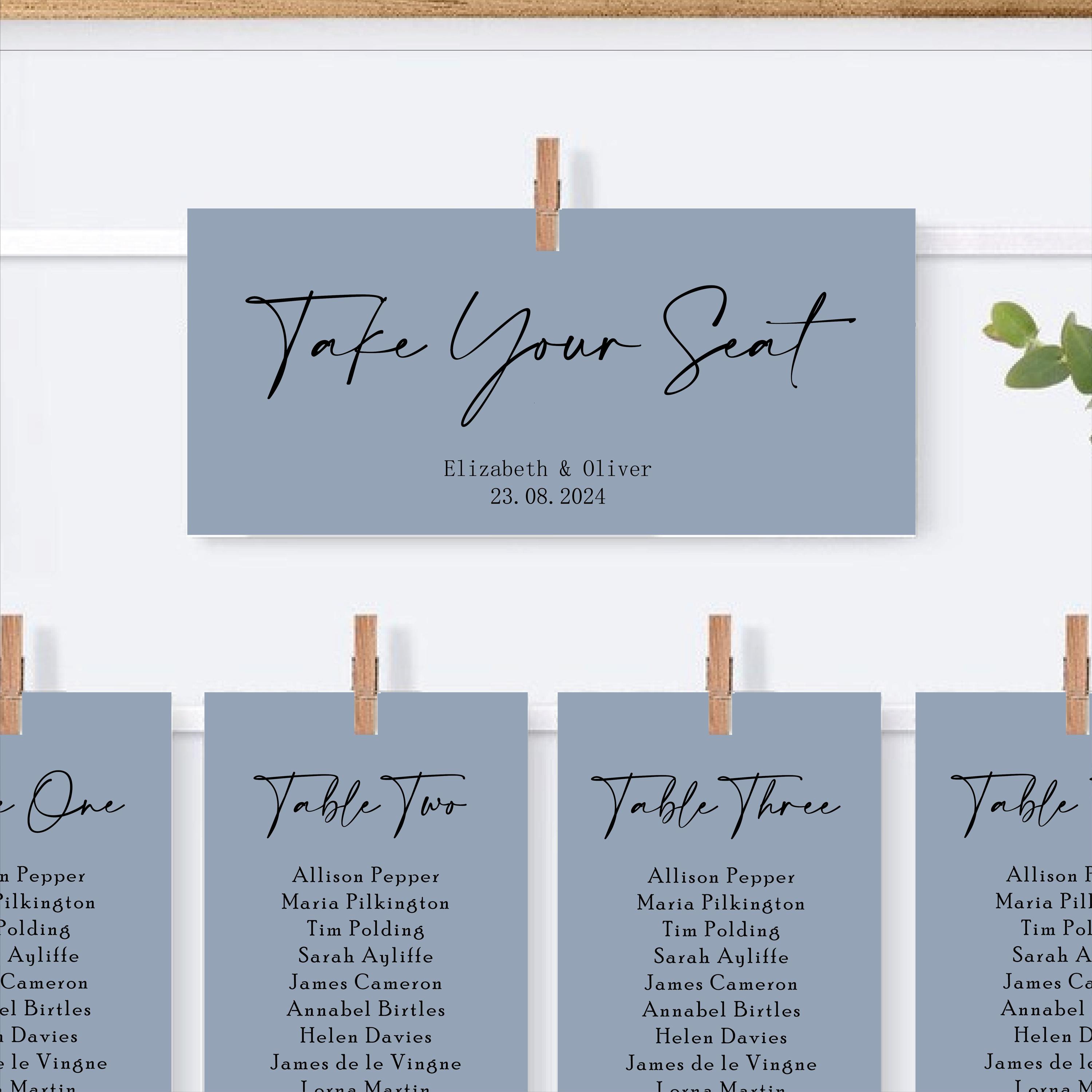 Custom Dusty Blue Seating Plan Cards for Weddings Personalised Blue ...