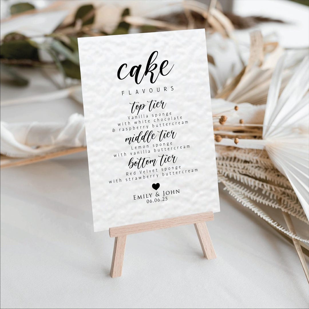 Personalised Cake Flavours Wedding Sign, Custom Wedding Cake Menu ...