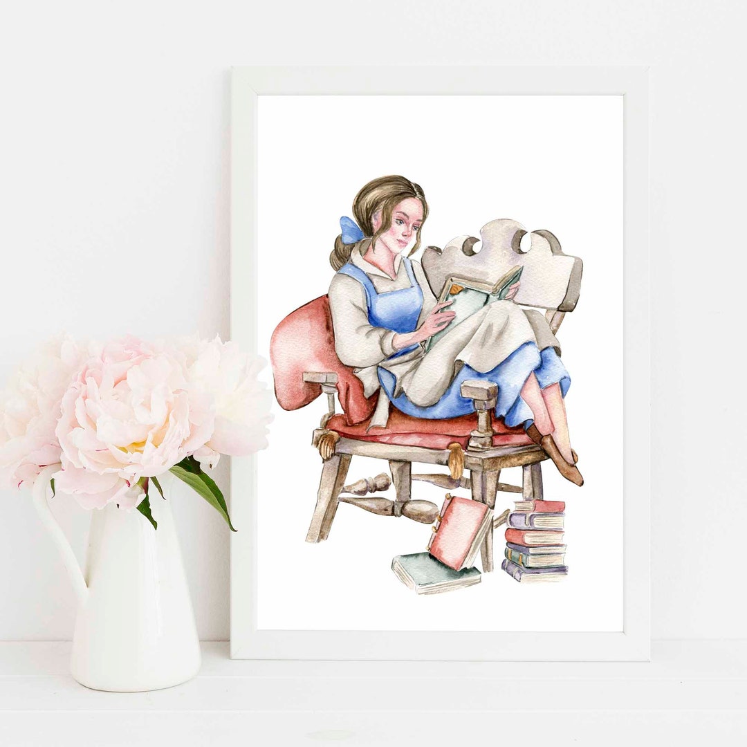 READING POSTER, EDUCATIONAL Poster, Girl Reading A Book Sitting on ...