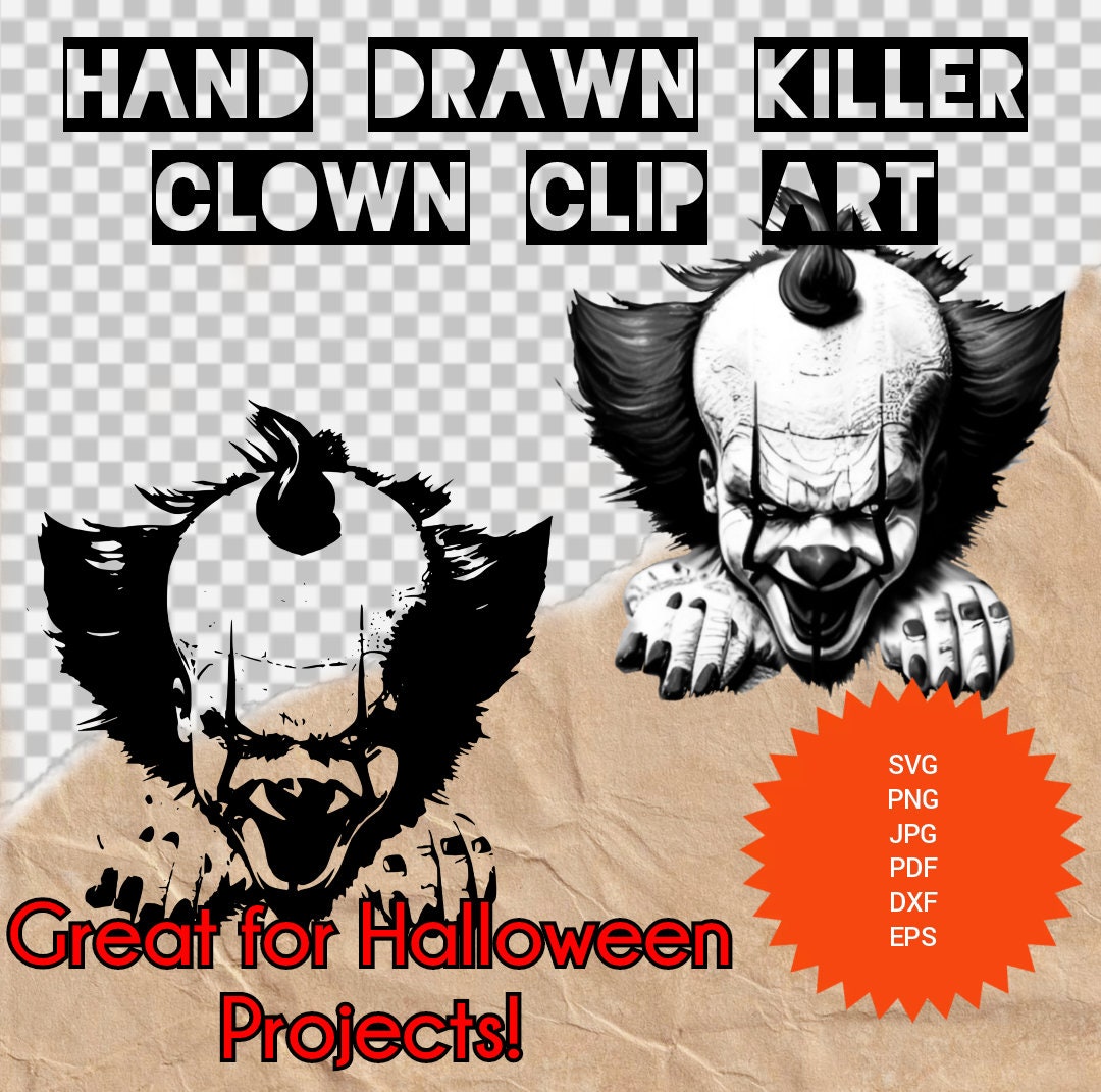 Killer Clown Hand Drawn Halloween Clip Art SVG EPS Cut File - Etsy