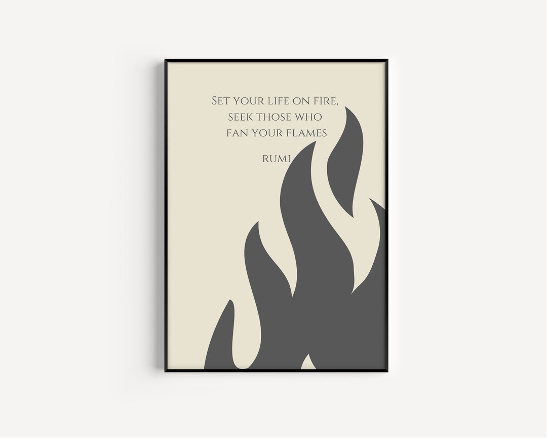 Rumi Fire Beige Inspirational Quote Poetry Poster available Handframed ...