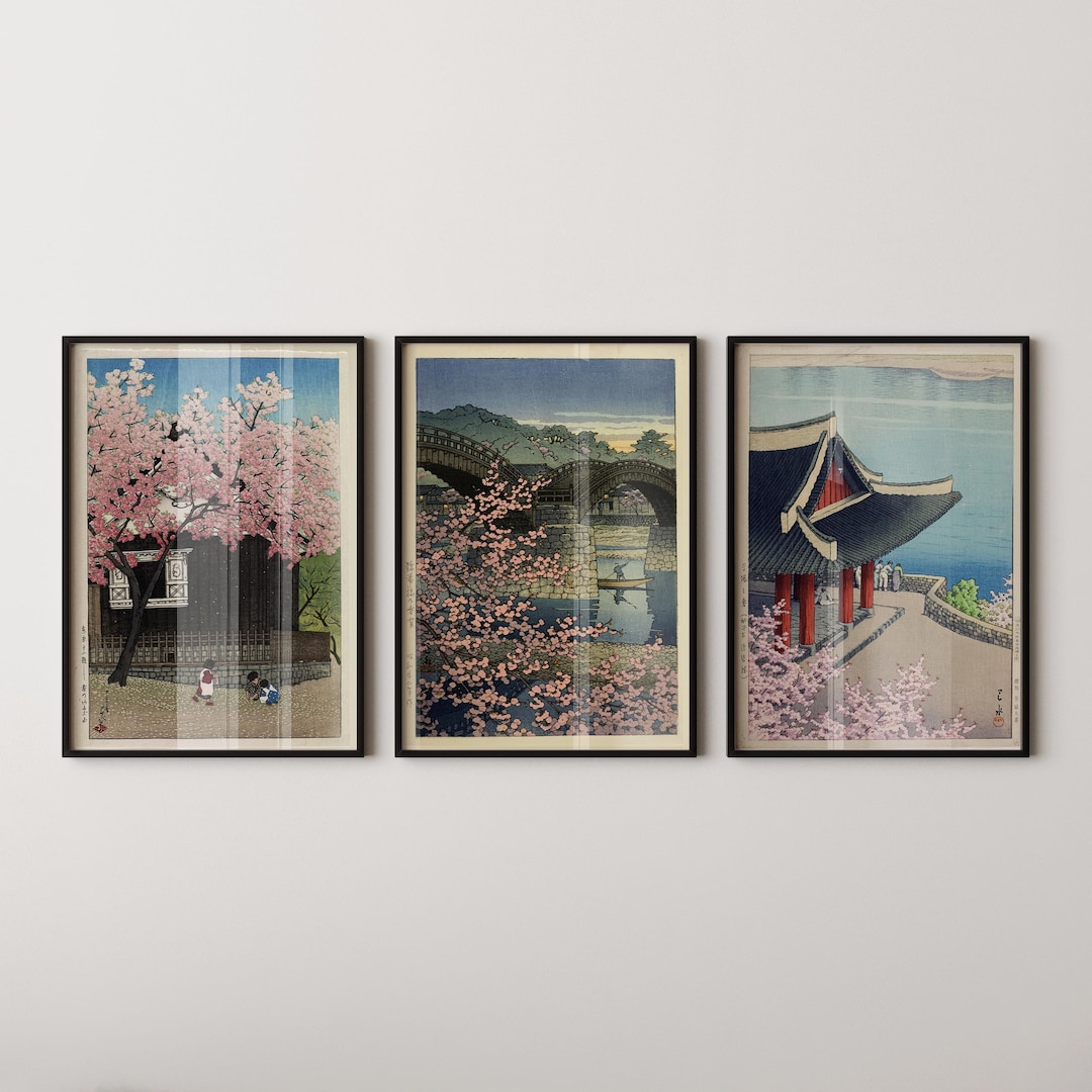 Kawase Hasui STATEMENT TRIO Spring Theme Art | Kintai Bridge Mount ...