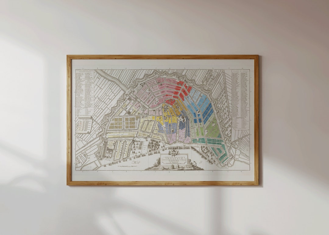 Framed Vintage Map Print Amsterdam Architecture Theme Art Old Classic ...
