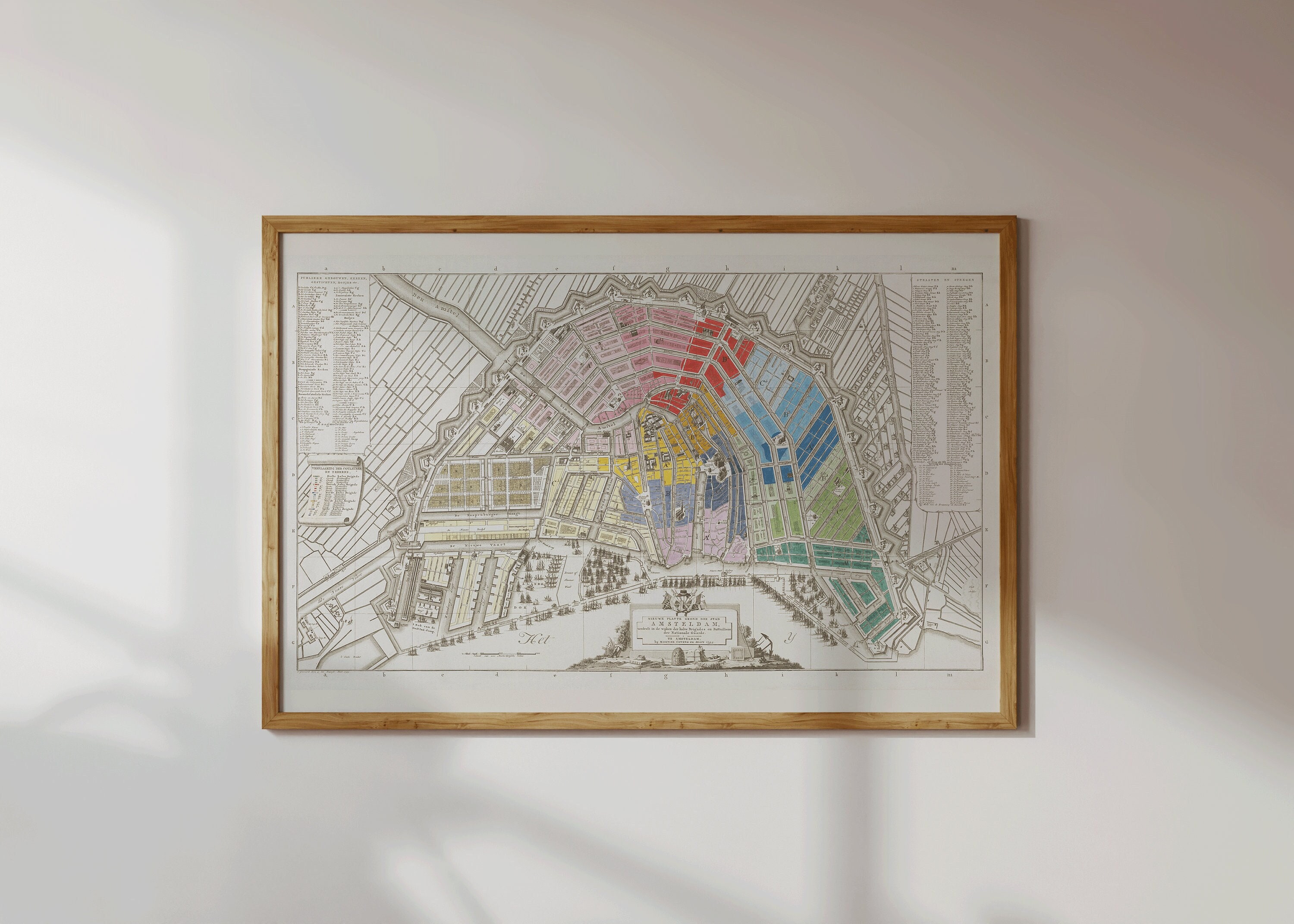 Framed Vintage Map Print Amsterdam Architecture Theme Art Old Classic Unique City Theme Gift for ...