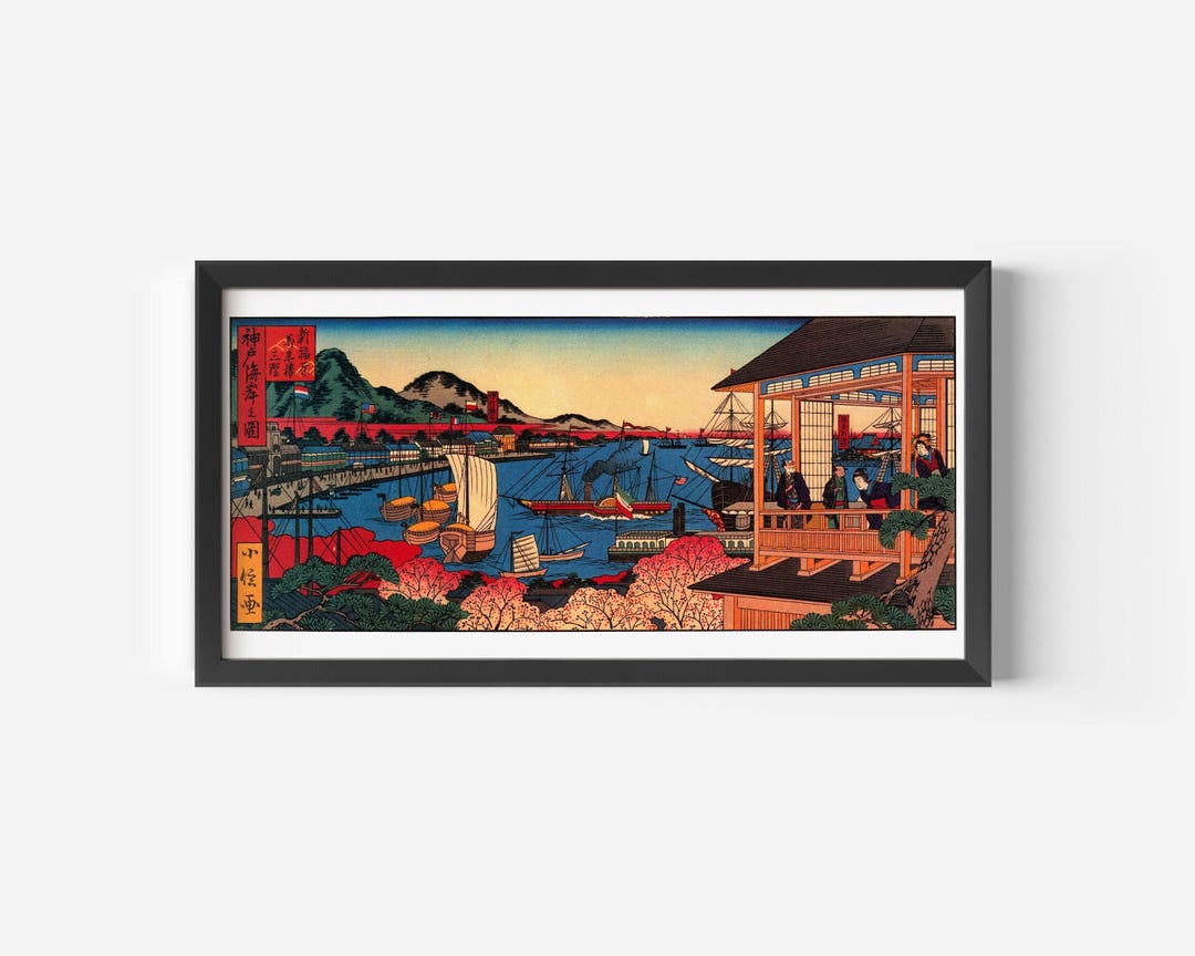 Kobe Coast Japanese Art Print: Vintage Panoramic Seascape (handframed ...