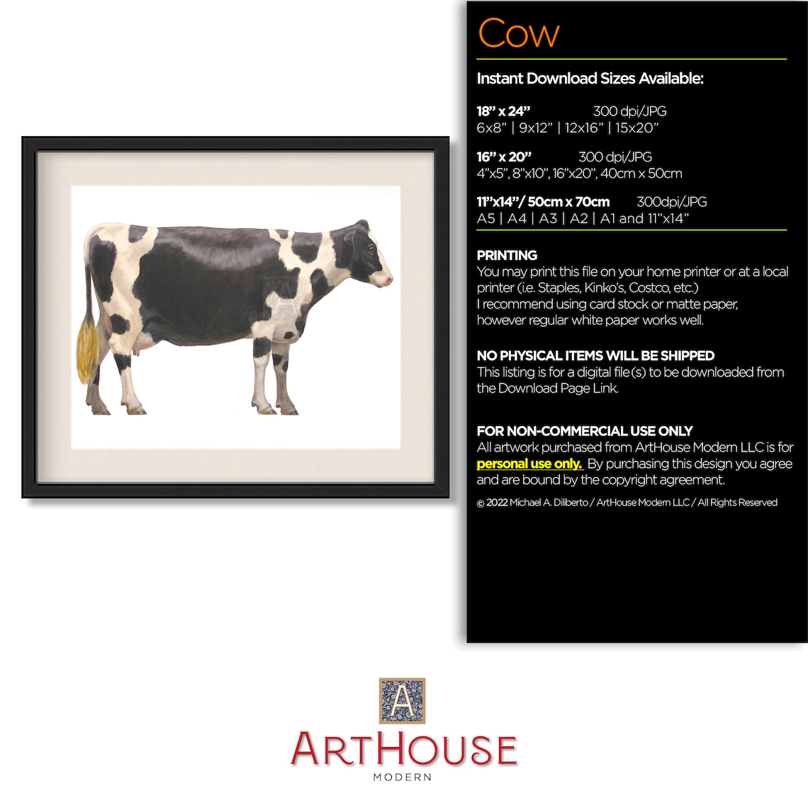 Cow Printable, Holstein Cow, Cow Wall Art, Cow Portrait Printable ...