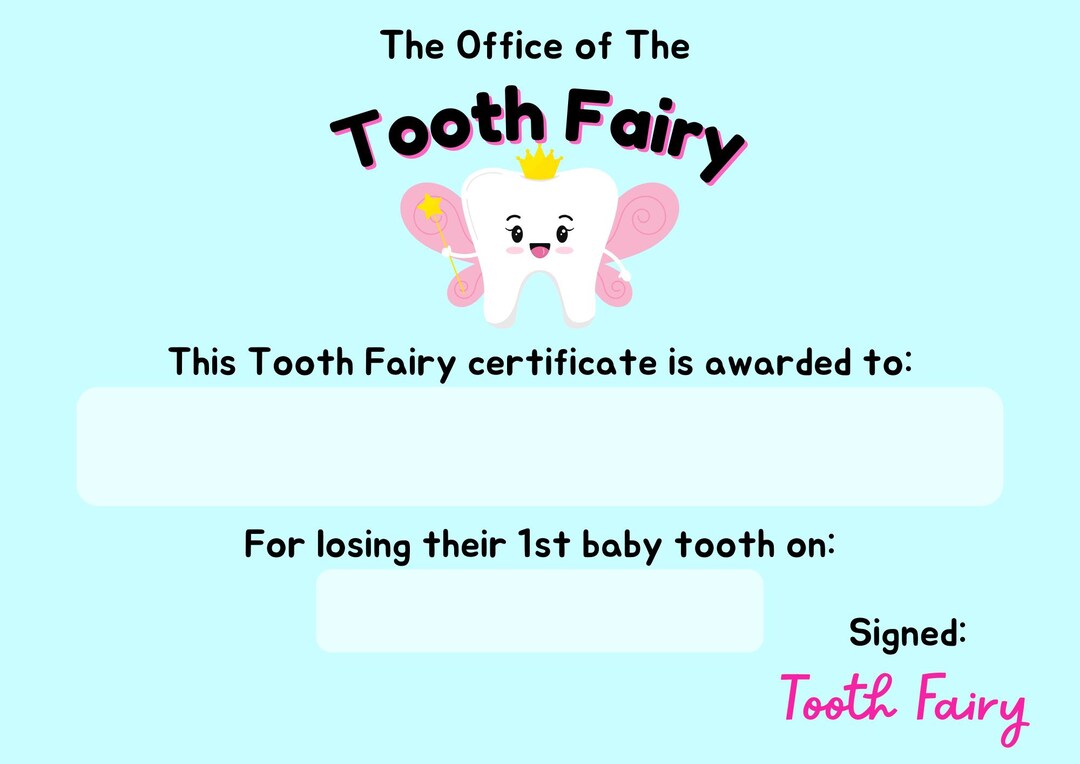 Tooth Fairy First Lost Tooth Certificate: Printable Keepsake (digital ...