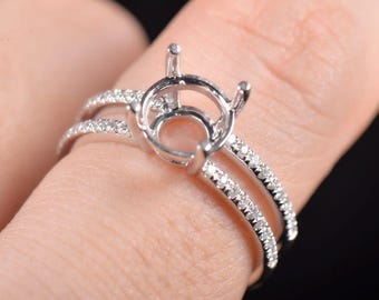 Sterling Silver Semi Mount Ring Setting Round RD 8x8mm Art Deco Style ...